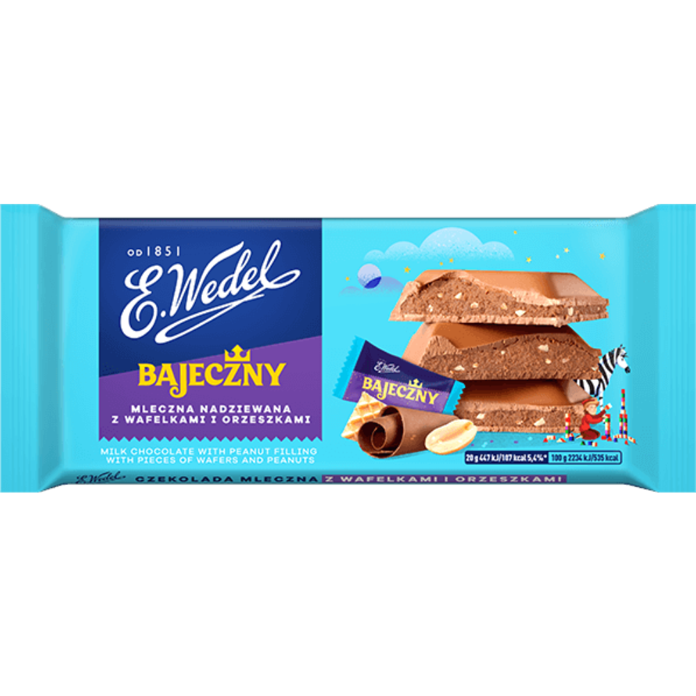 WEDEL BAJECZNY MILK CHOCOLATE WITH HAZELNUT FILLING WITH WAFERS AND PE ...